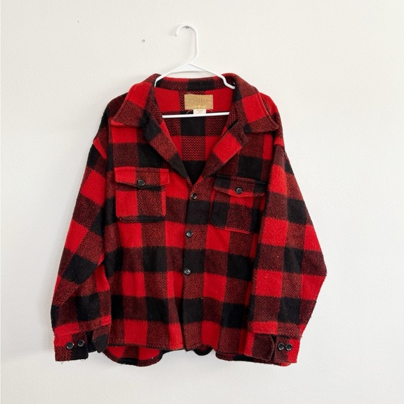 Vintage | Jackets & Coats | Vintage Melton Wool Red And Black Plaid ...